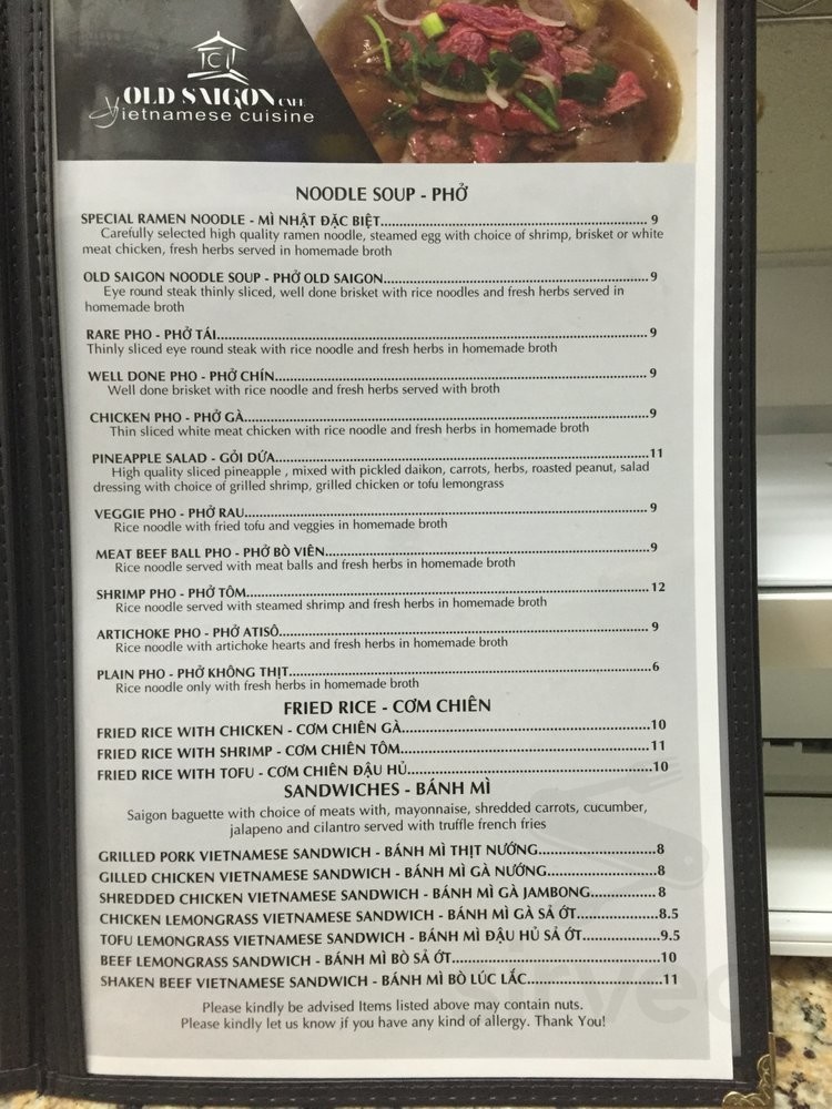 Menu - Houston TX's Old Saigon Cafe | Sirved