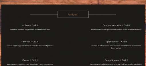 Menu for Tuscan Wolf Pizzeria in Whitby, ON | Sirved