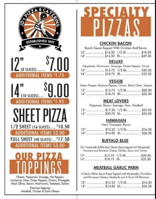 JD's Pizza of Ashtabula menu in Ashtabula, Ohio, USA