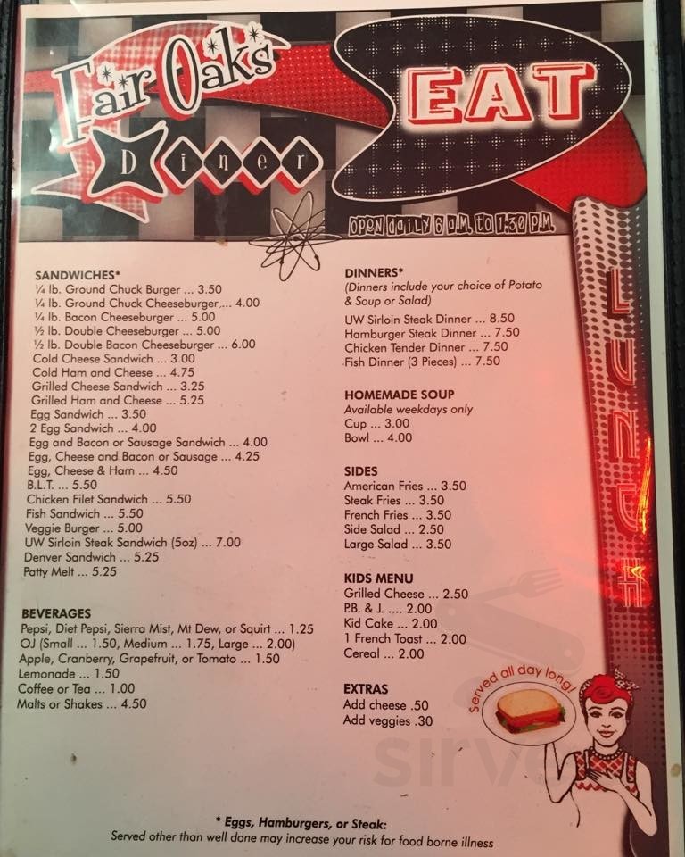 Menu for Fair Oaks Diner in Madison, WI | Sirved