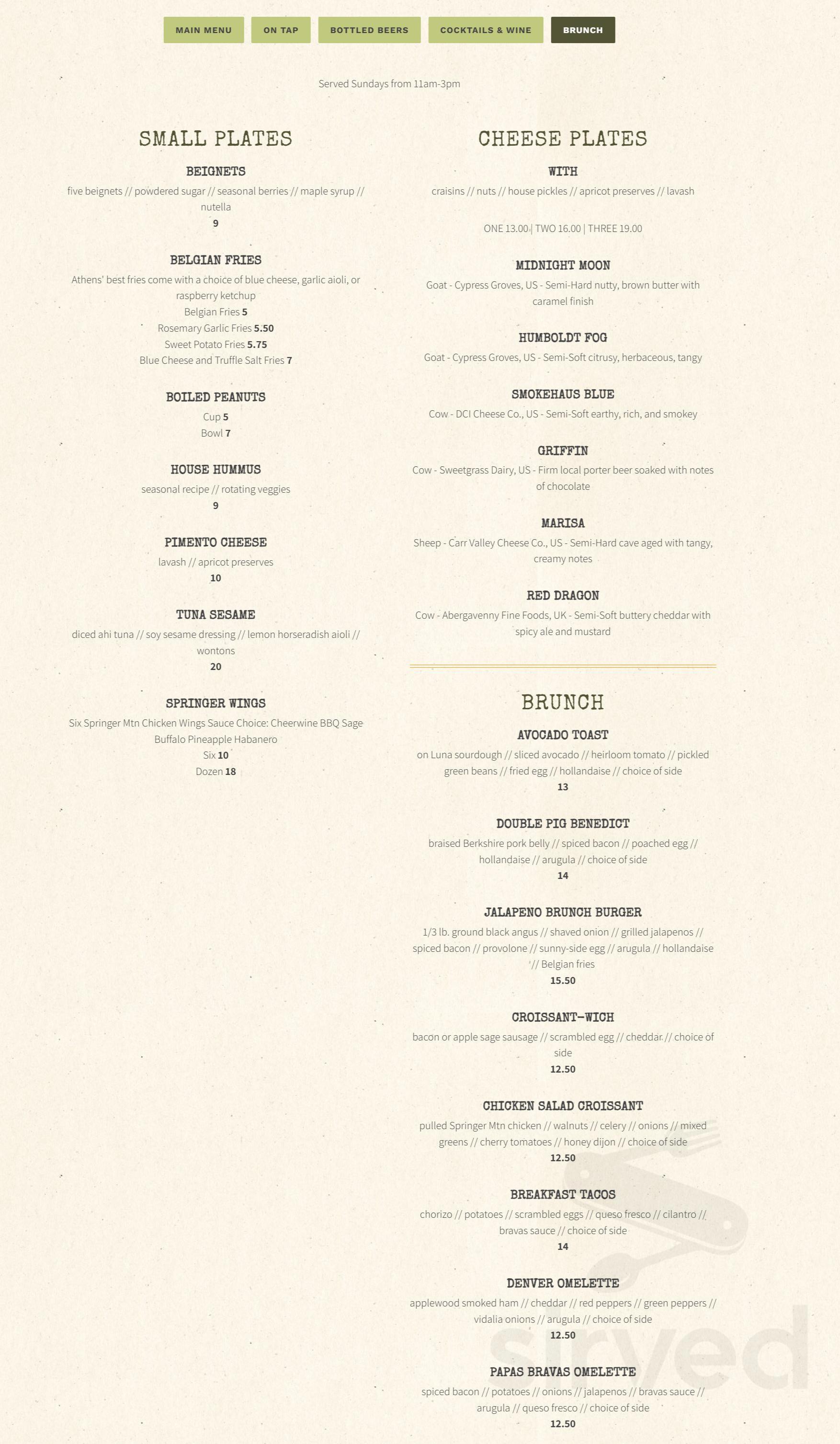 Trappeze Pub menu in Athens, Georgia, USA