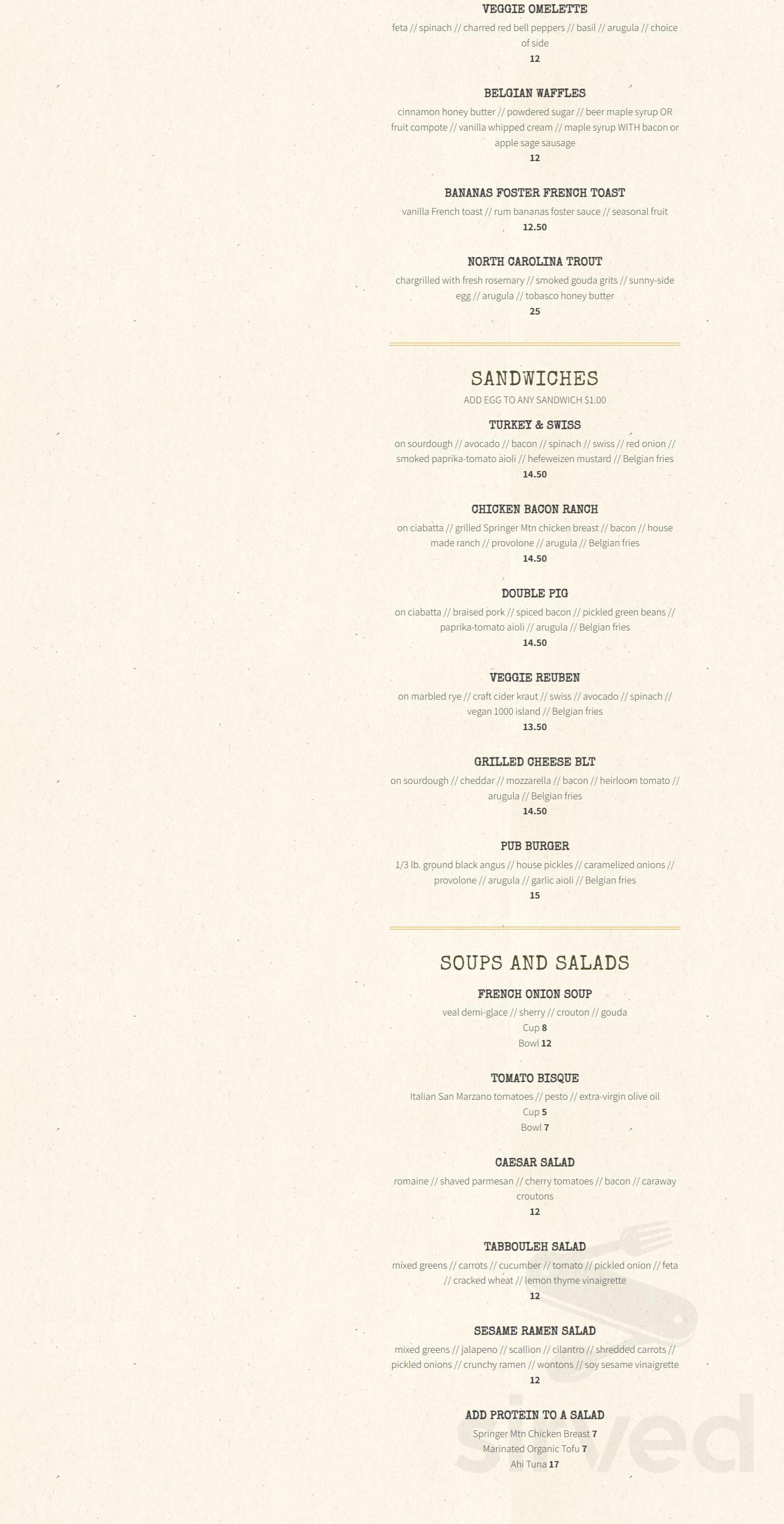 Trappeze Pub menu in Athens, Georgia, USA