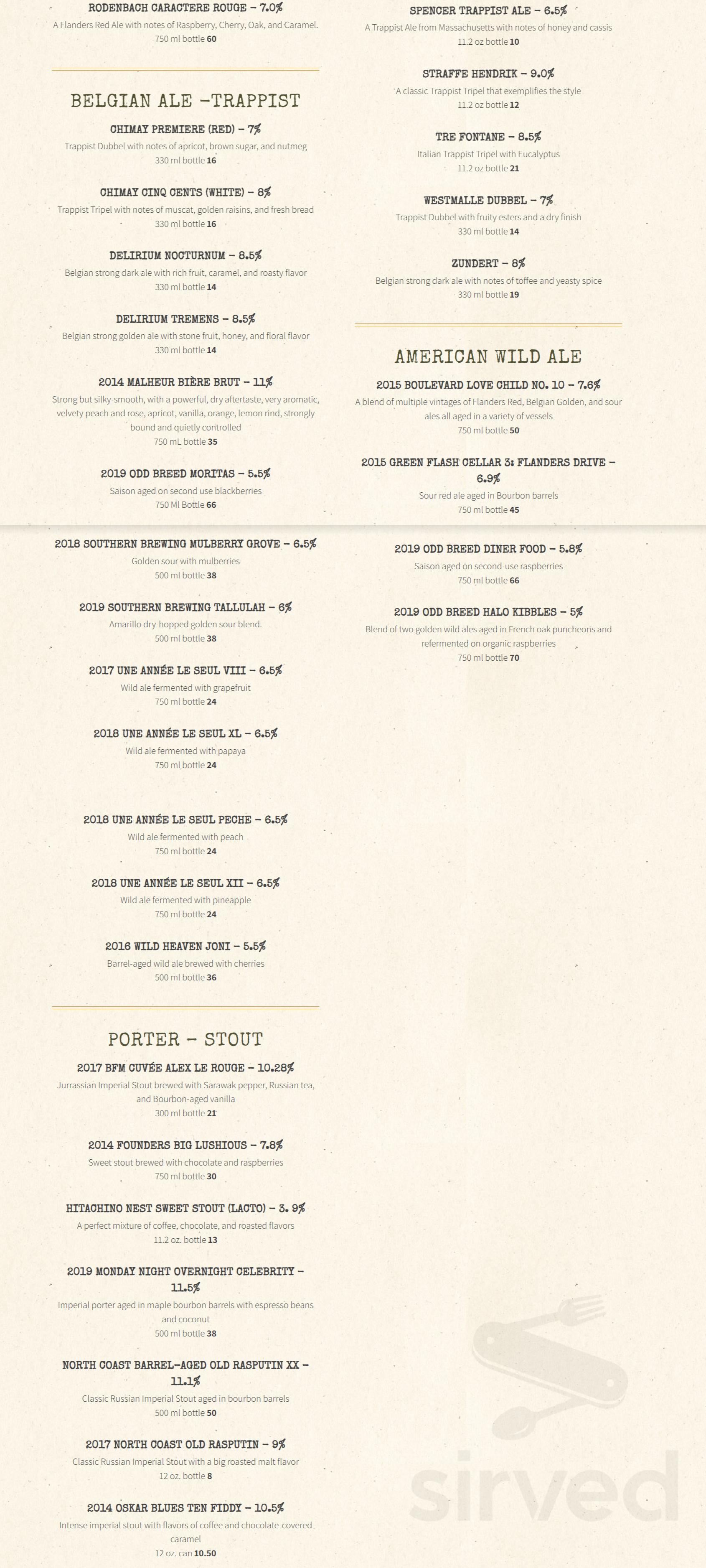 Trappeze Pub menu in Athens, Georgia, USA