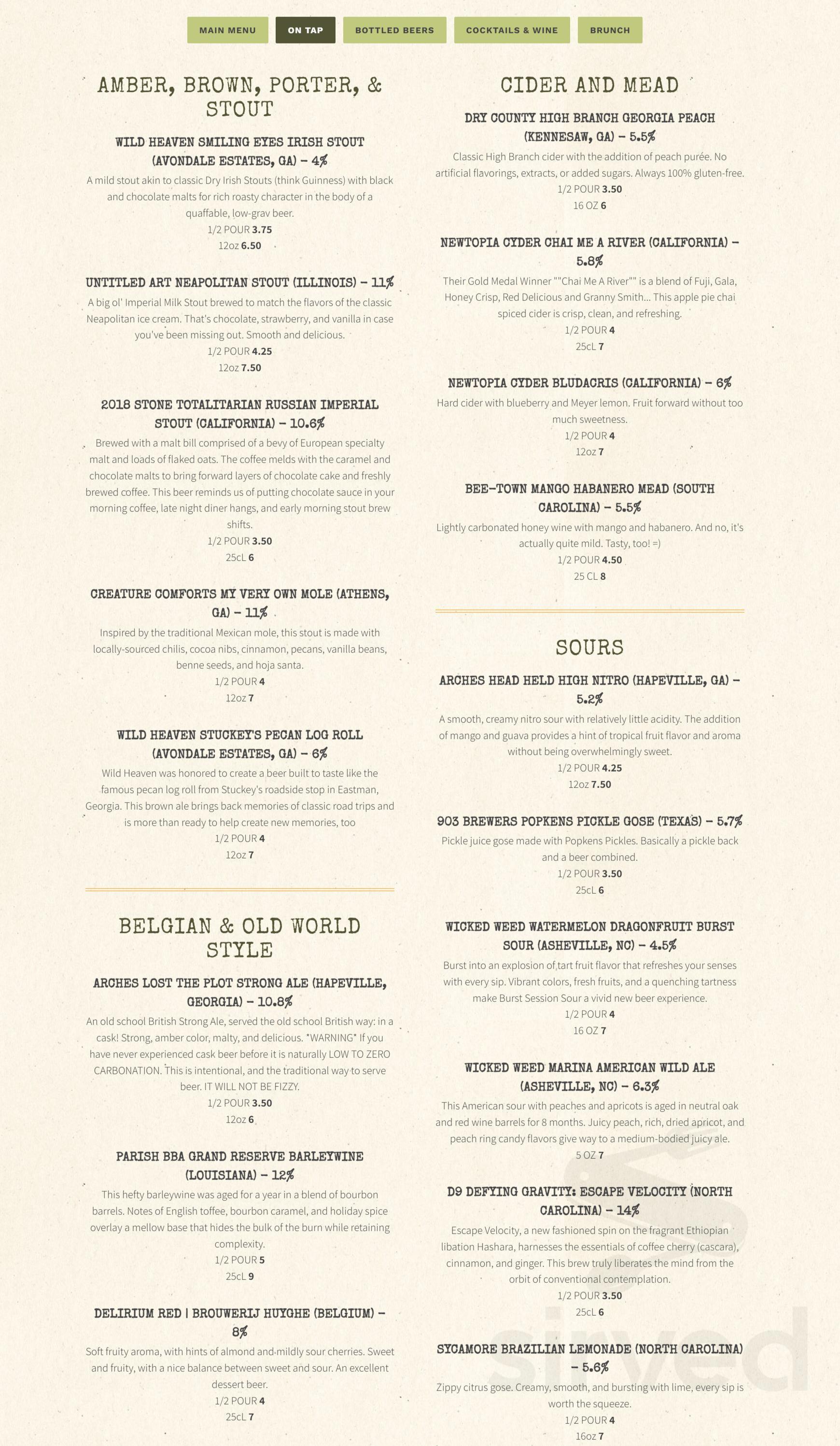 Trappeze Pub menu in Athens, Georgia, USA