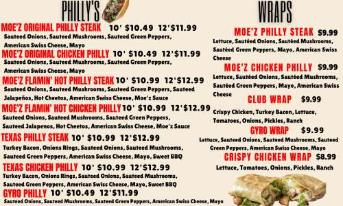 Moe'z Famous Cheesesteaks & Burgers menu in Ann Arbor, Michigan, USA