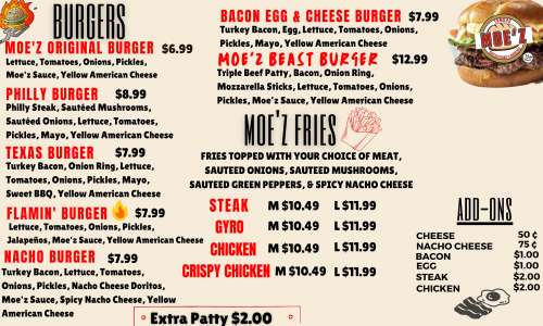Moe'z Famous Cheesesteaks & Burgers menu in Ann Arbor, Michigan, USA