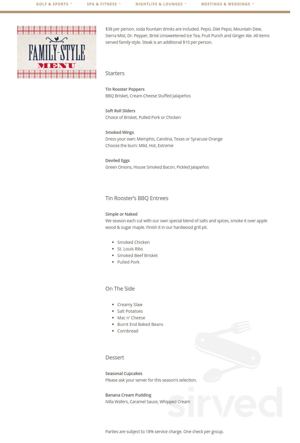 Tin Rooster at Turning Stone Resort Casino menu in Verona, New York, USA