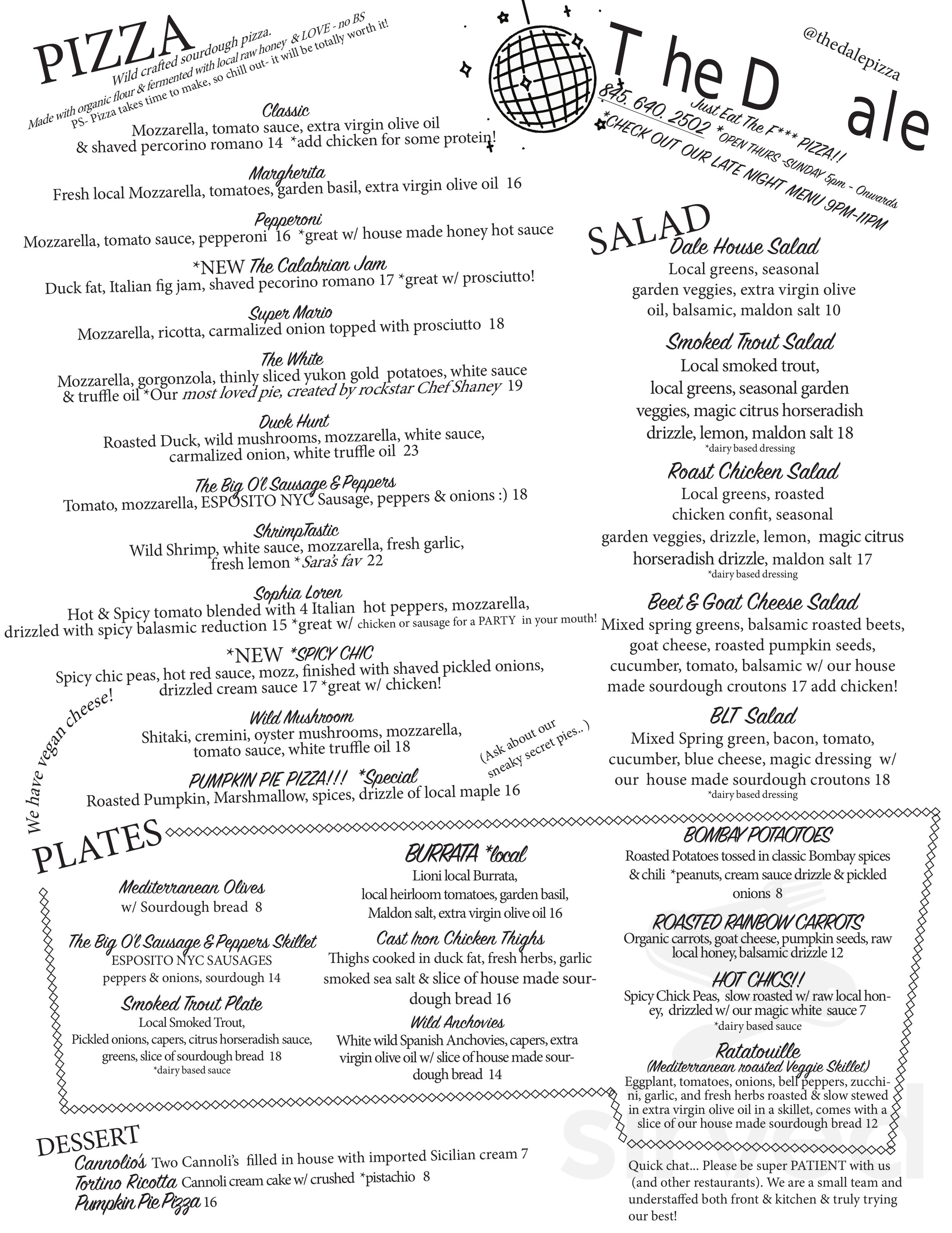 Menu - Mountain Dale NY's The Dale | Sirved