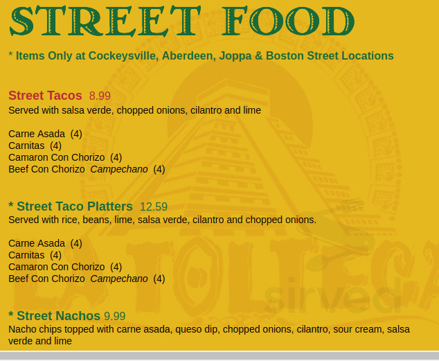 La Tolteca Mexican Restaurant menus in Salisbury, Maryland, United States