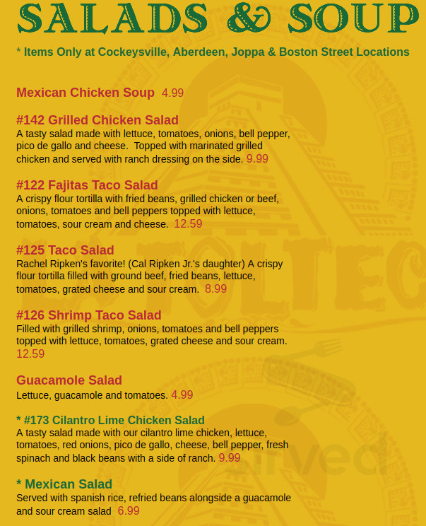La Tolteca Mexican Restaurant menus in Salisbury, Maryland, United States