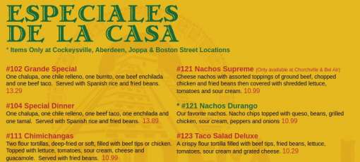 Menu for La Tolteca Mexican Restaurant in Salisbury, MD | Sirved