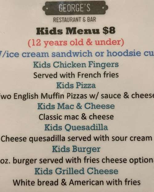 The Office at George's menu in Gloucester, Massachusetts, USA