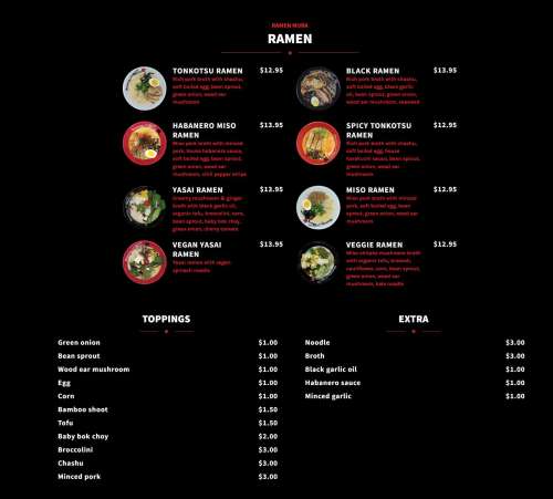 RAMEN MURA menu in Orange, California, USA