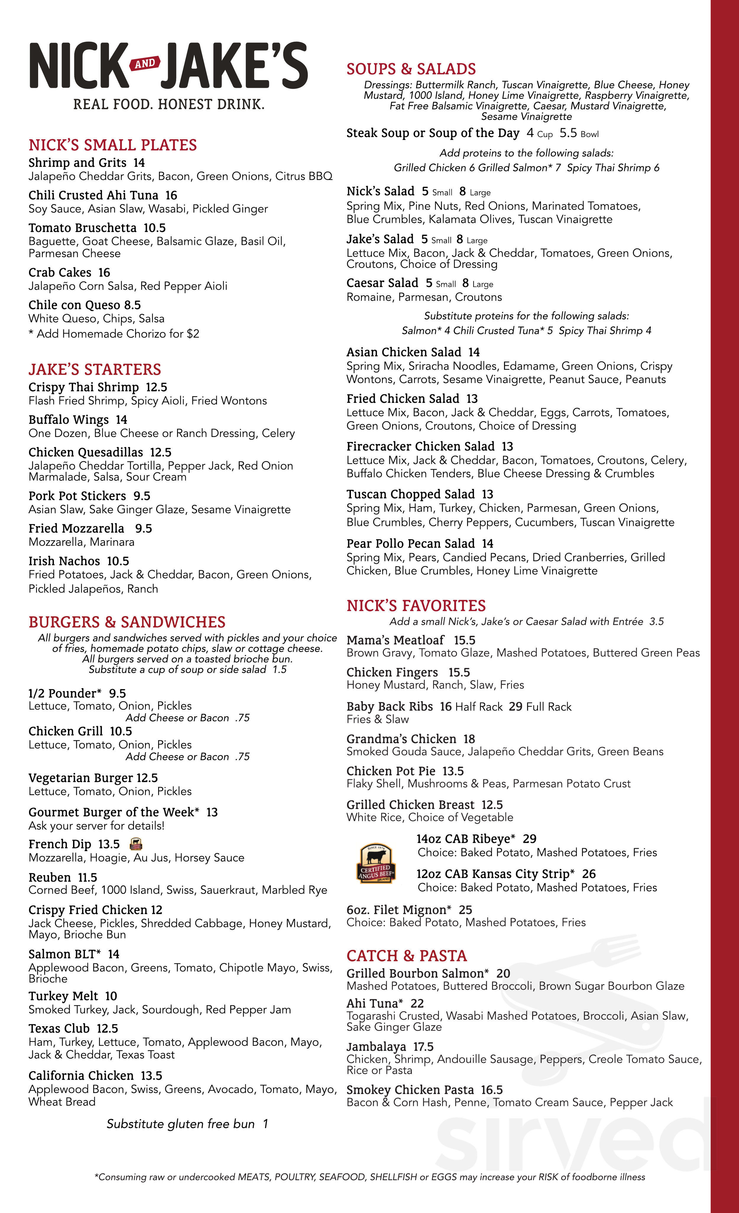 Menu - Overland Park KS's Nick & Jake's Overland Park | Sirved