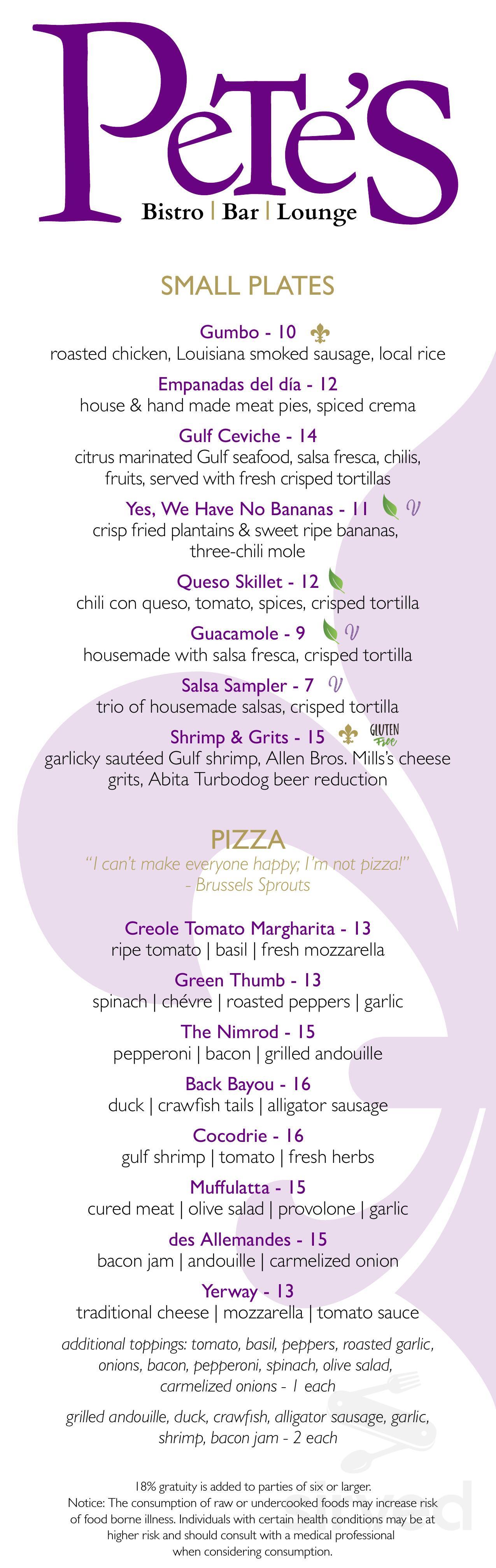 Pete's menus in New Orleans, Louisiana, United States