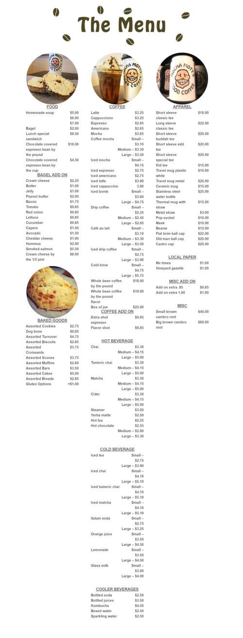 Mocha Mott's menu in Oak Bluffs, Massachusetts, USA