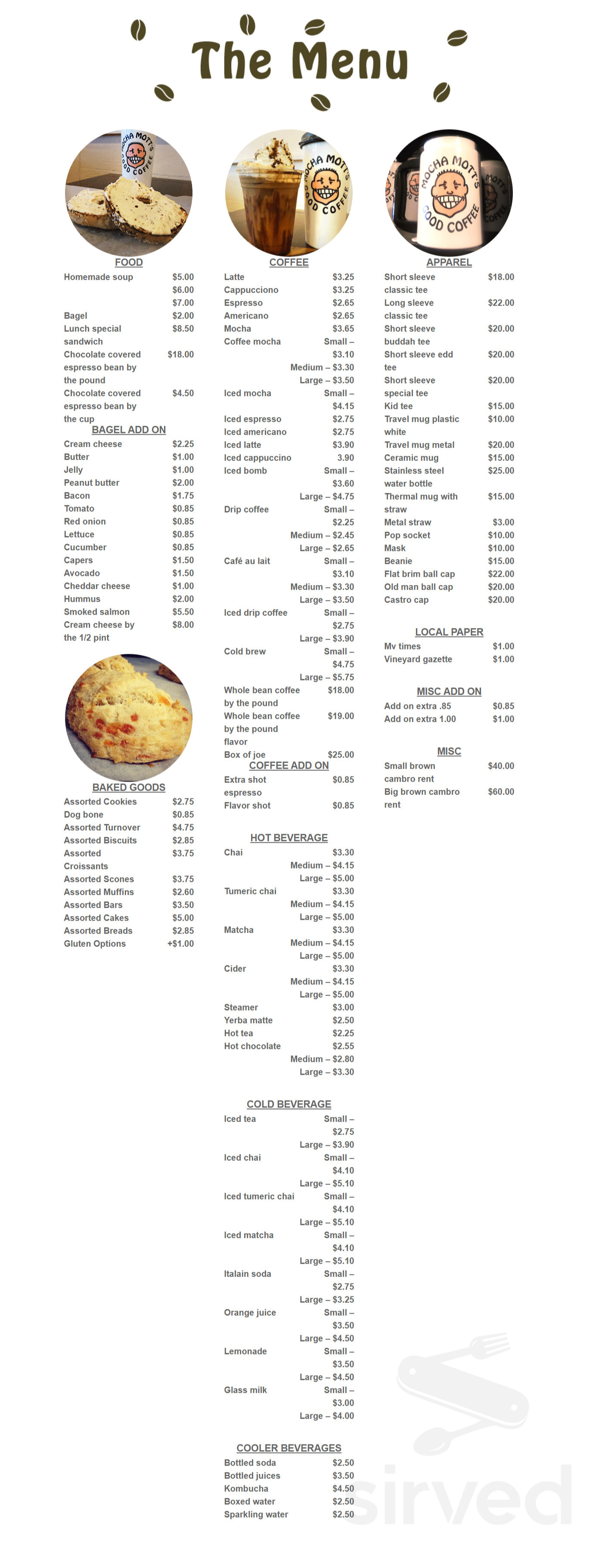 Mocha Mott's menu in Oak Bluffs, Massachusetts, USA