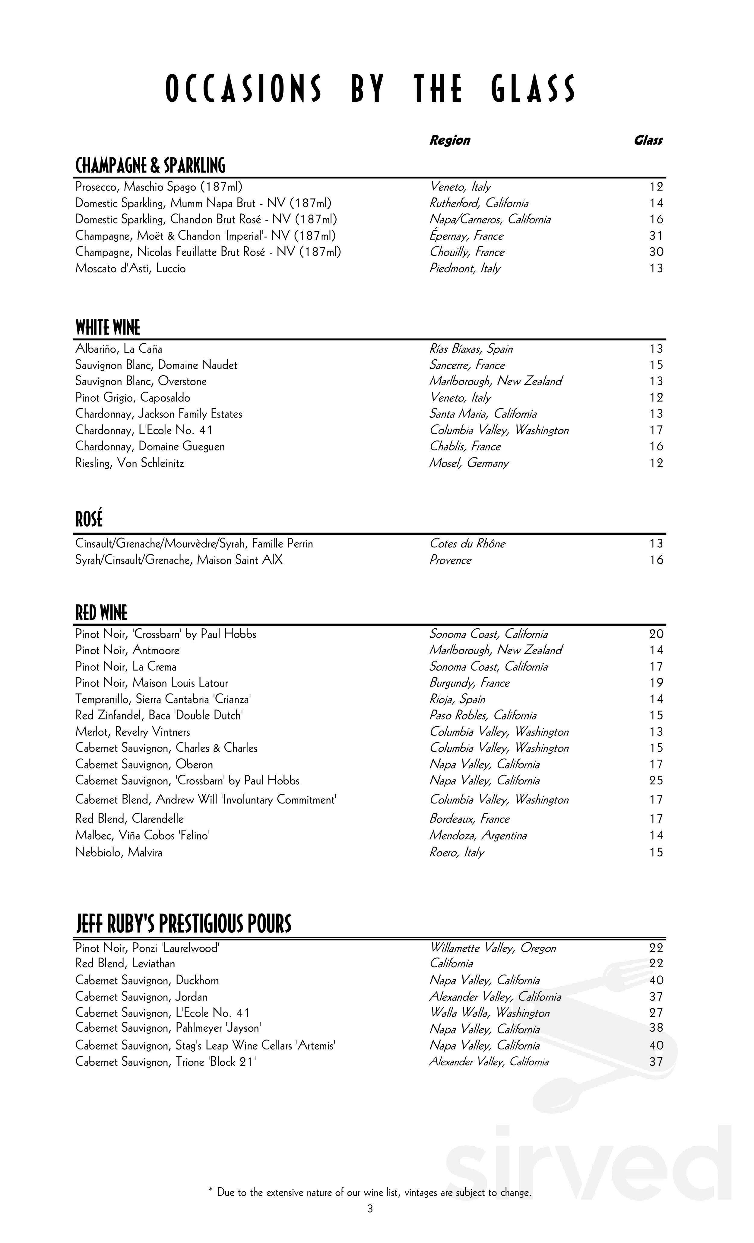 Jeff Ruby's Steakhouse - Lexington menus in Lexington, Kentucky, United ...