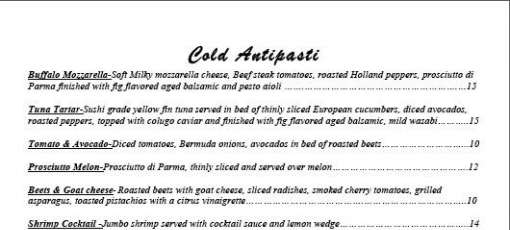 Menu for Grappa Ristorante in Warwick, NY | Sirved