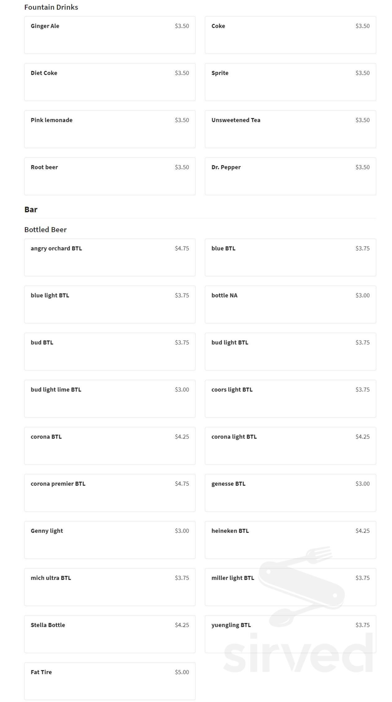 The Tap it Bar and Grill menu in Rochester, New York, USA