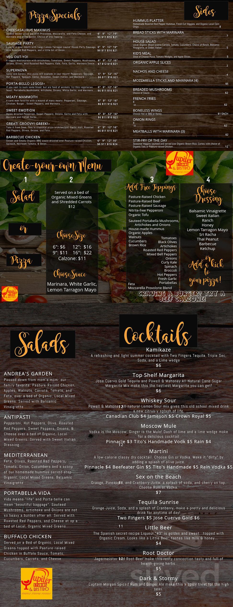 Jupiter Studios & Bistro menu in Alliance, Ohio, USA