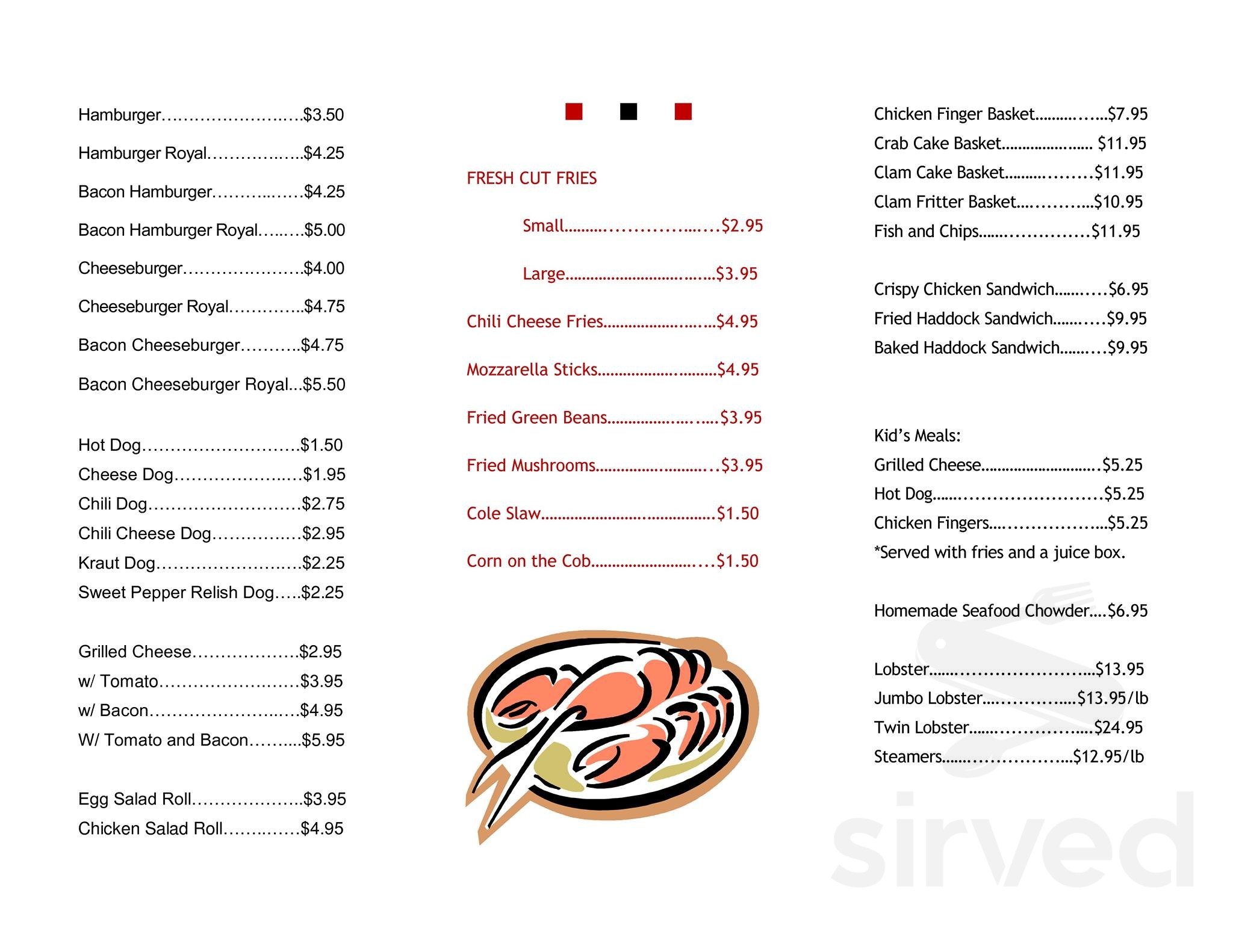 Menu for Sprague's Lobster in Wiscasset, ME | Sirved