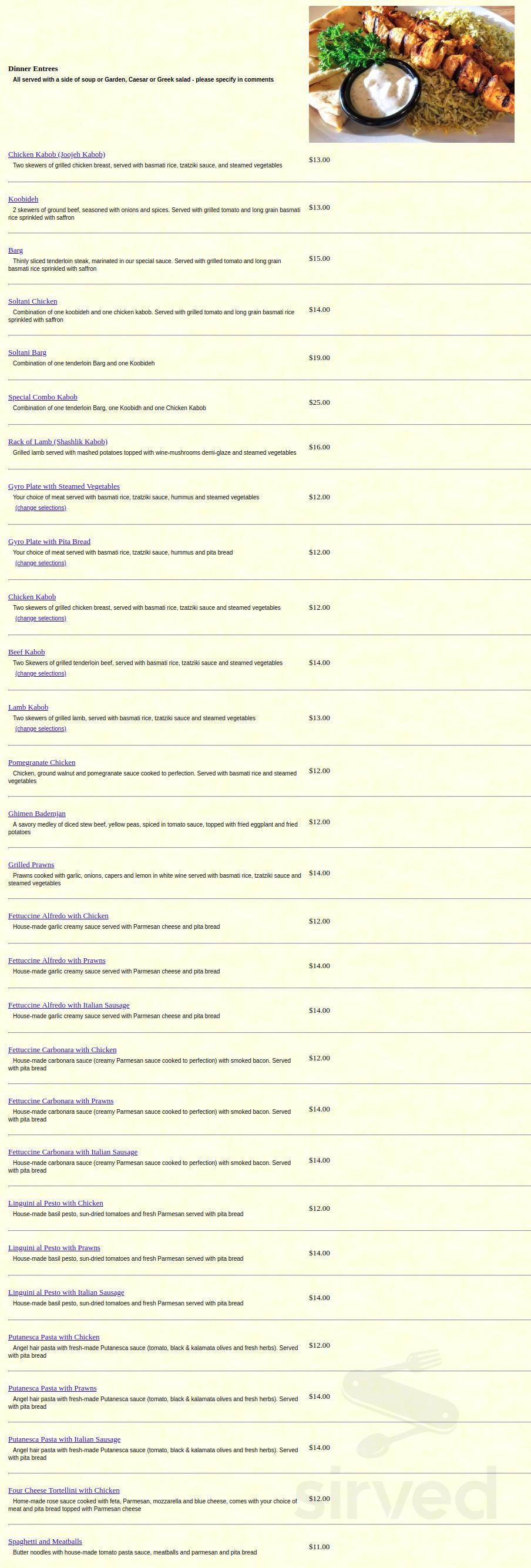 Bella Balducci's Mediterranean Cuisine menu in Kirkland, Washington, USA