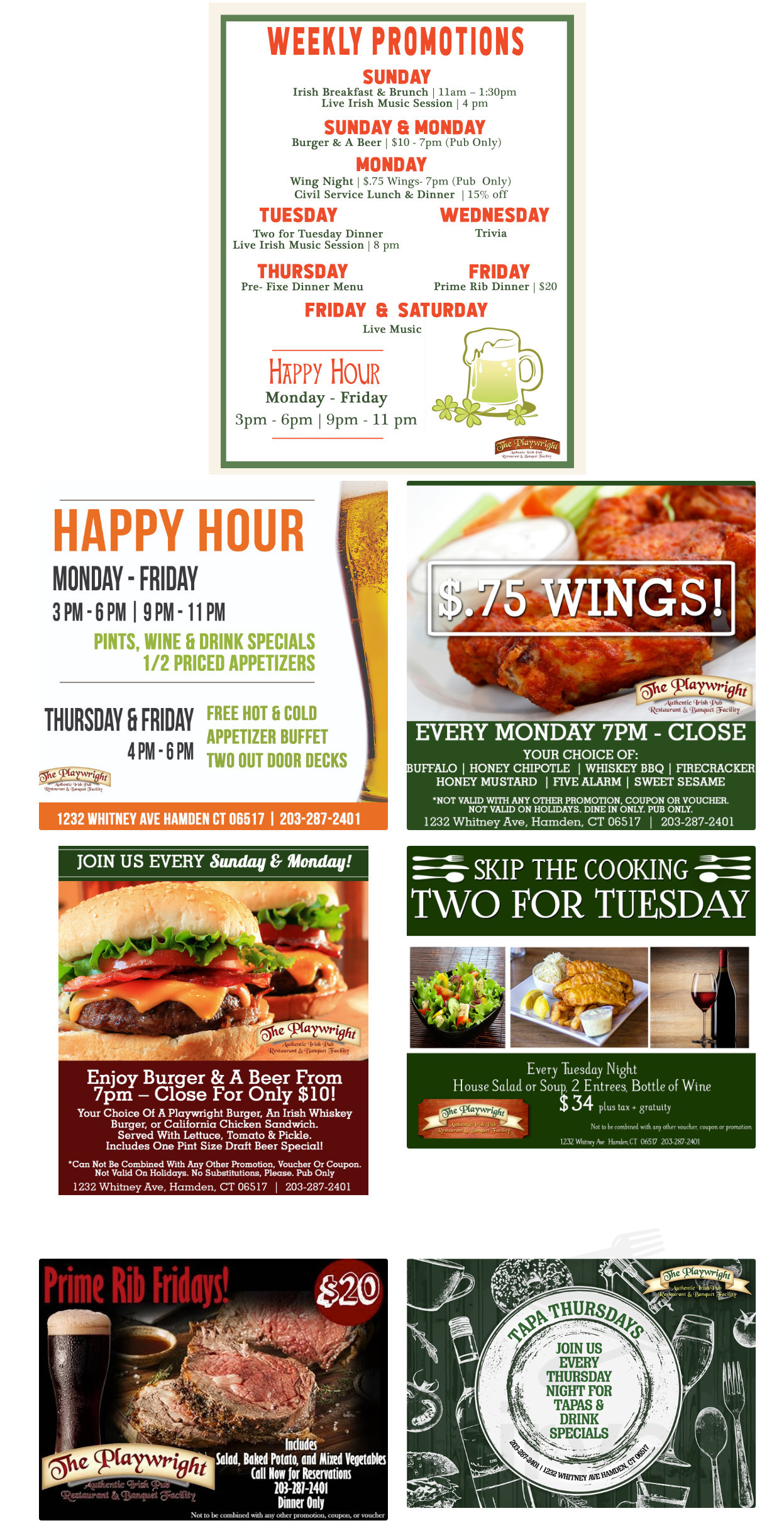 Menu for The Playwright Irish Pub Restaurant &Banquet Facility in ...