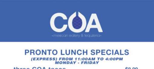 Menu for COA mexican eatery & Tequileria MV in Mount Vernon, WA | Sirved