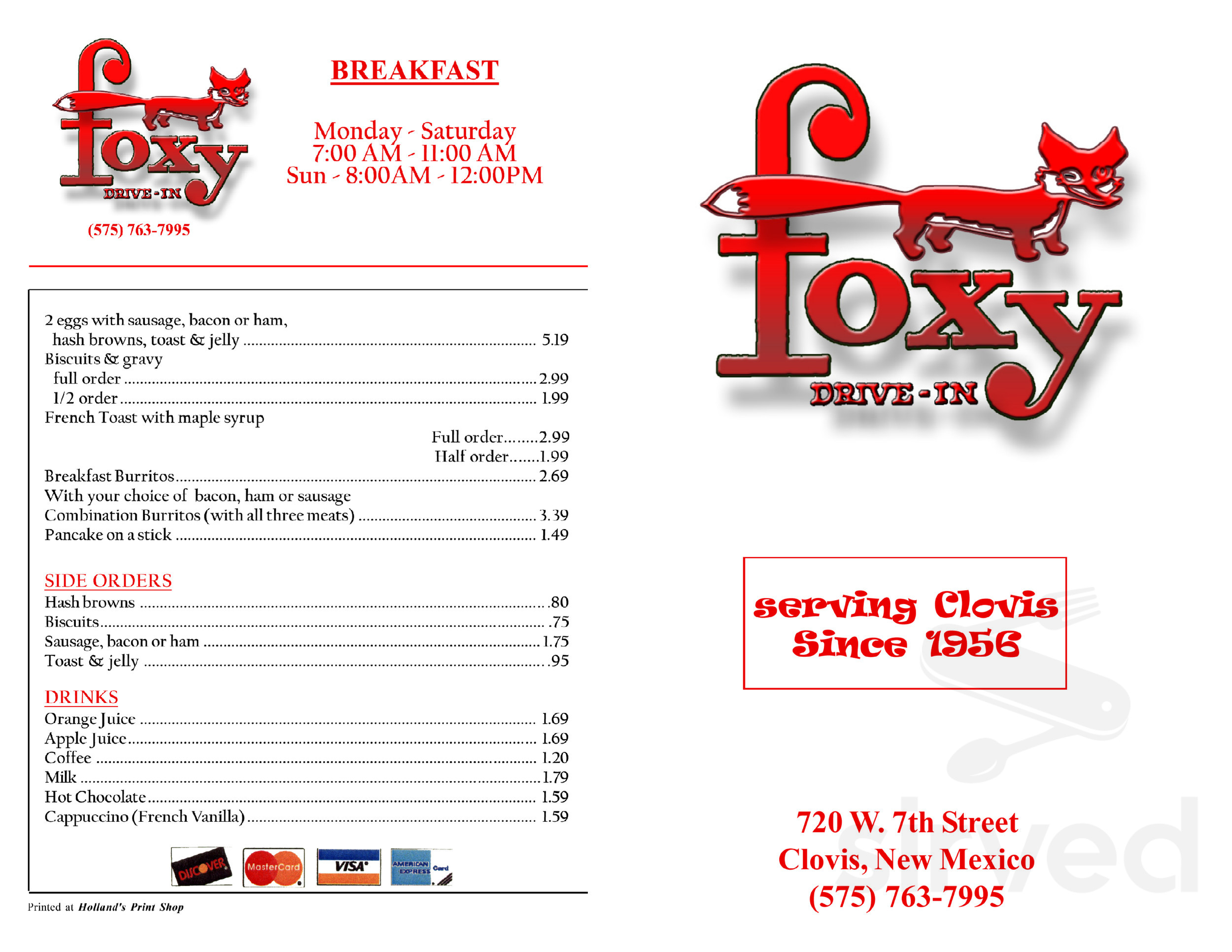 Foxy Drive-In menus in Clovis, New Mexico, United States