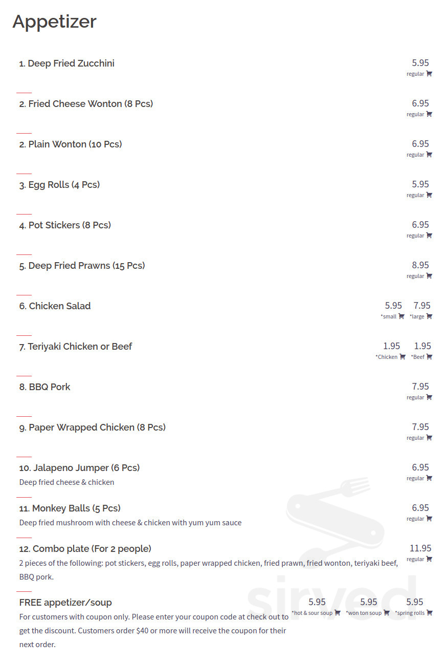 Spring Garden Chinese Restaurant menu in Woodland, California, USA