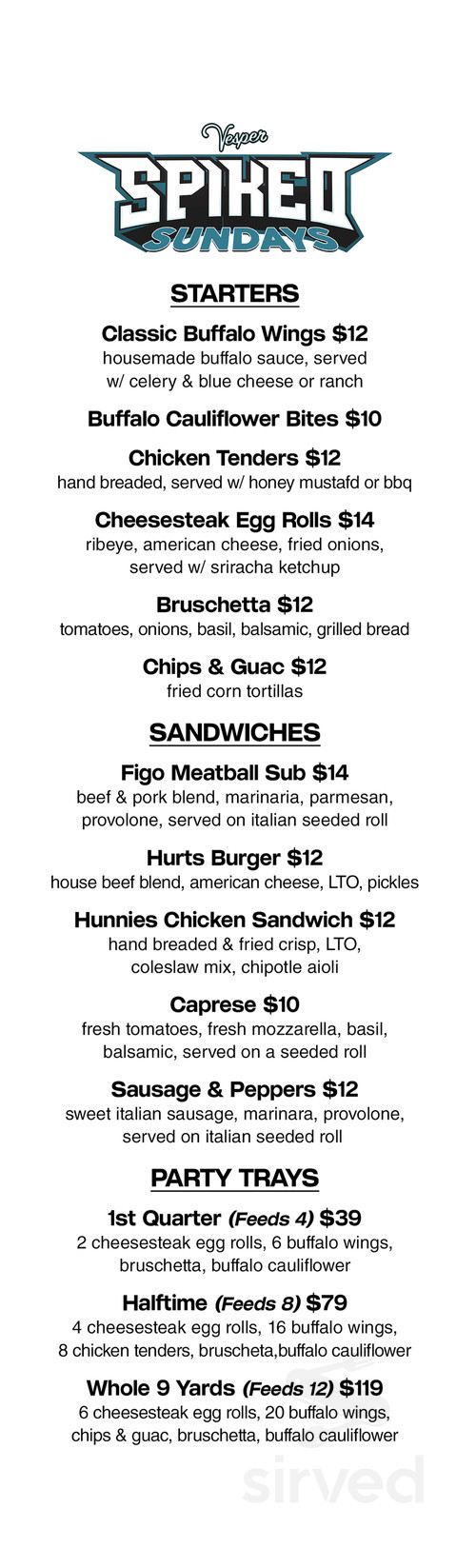 Vesper Center City menu in Philadelphia, Pennsylvania, USA