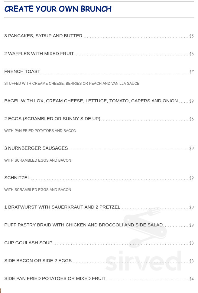Menu for Restaurant Edelweiss in Bradenton, FL | Sirved