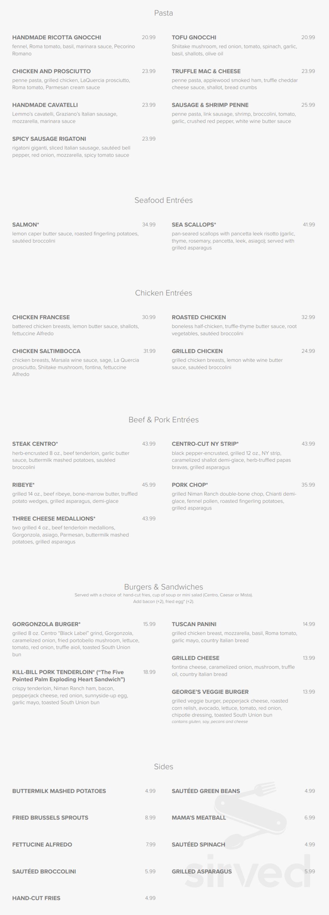 Menu - Des Moines IA's Centro | Sirved