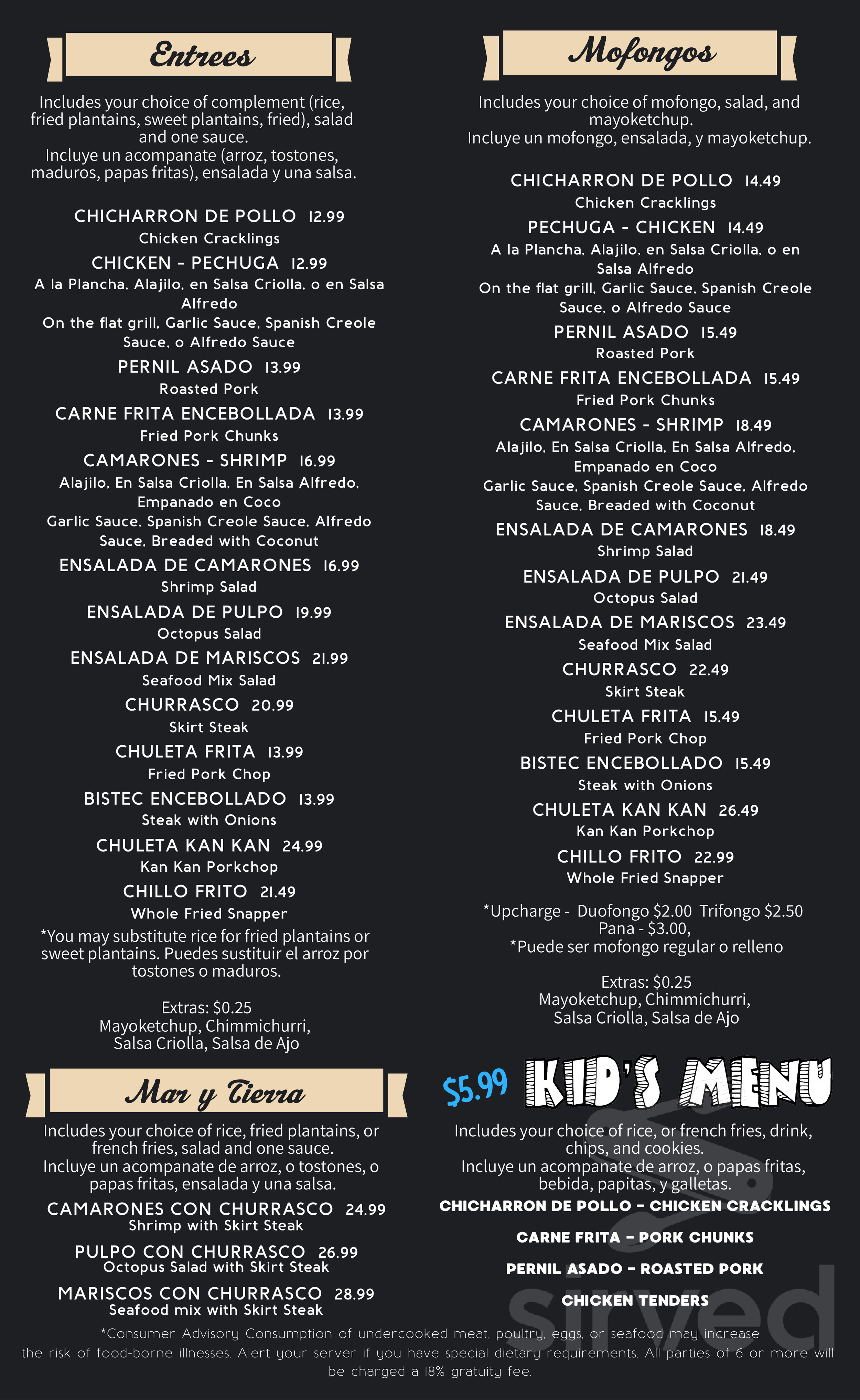 El Rincon Boricua Restaurant menu in Lehigh Acres, Florida, USA