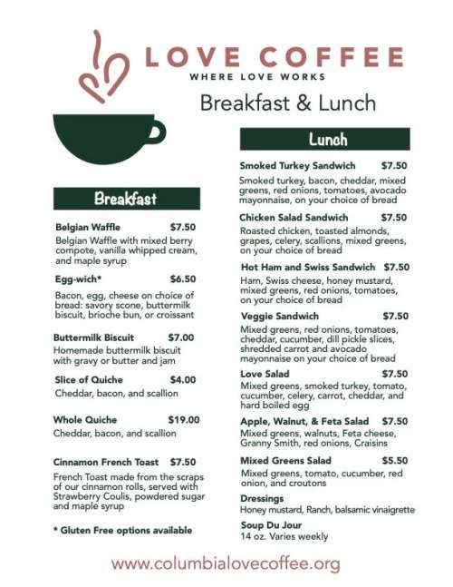 Love Coffee menu in Columbia, Missouri, USA