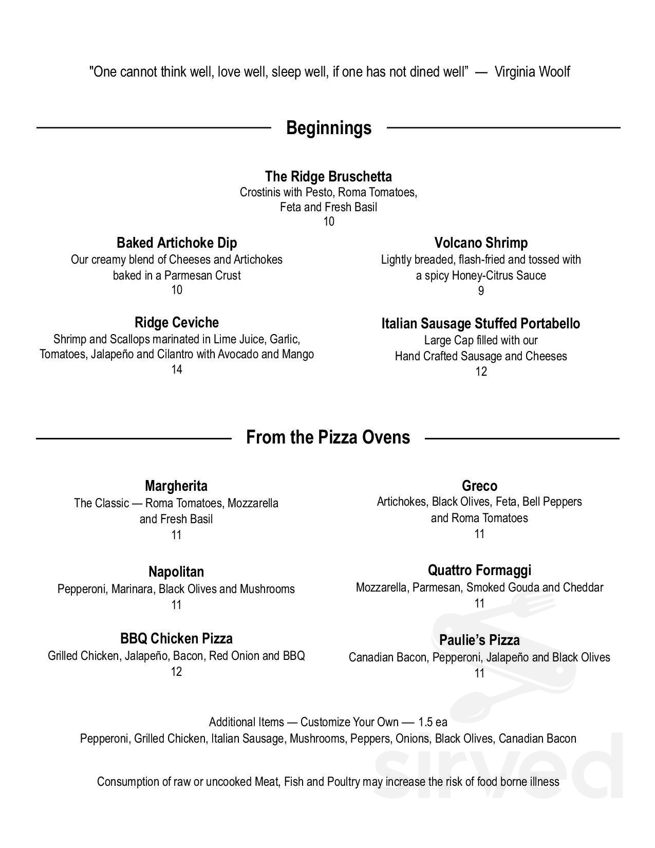 Ridge Grill menu in Tulsa, Oklahoma, USA