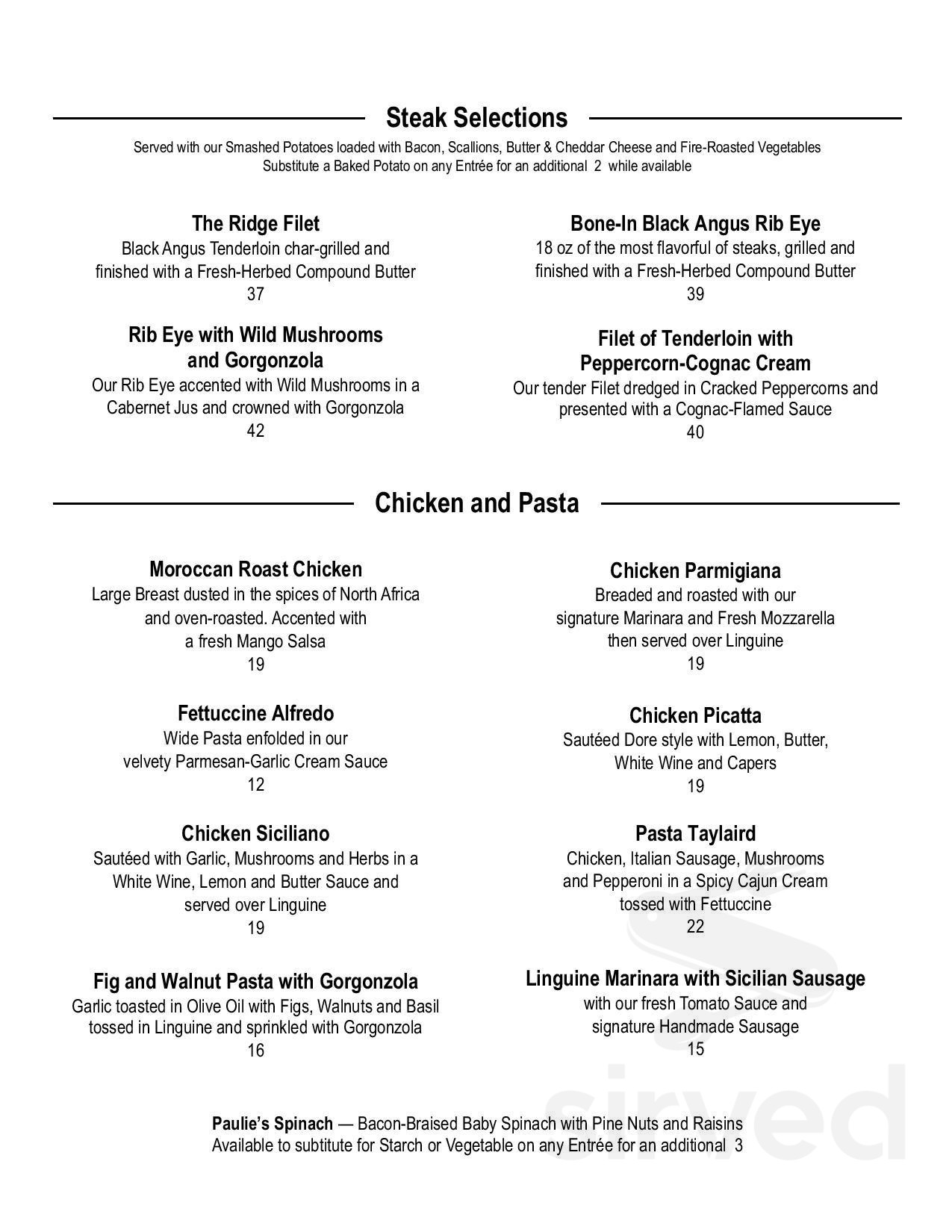 Ridge Grill menu in Tulsa, Oklahoma, USA