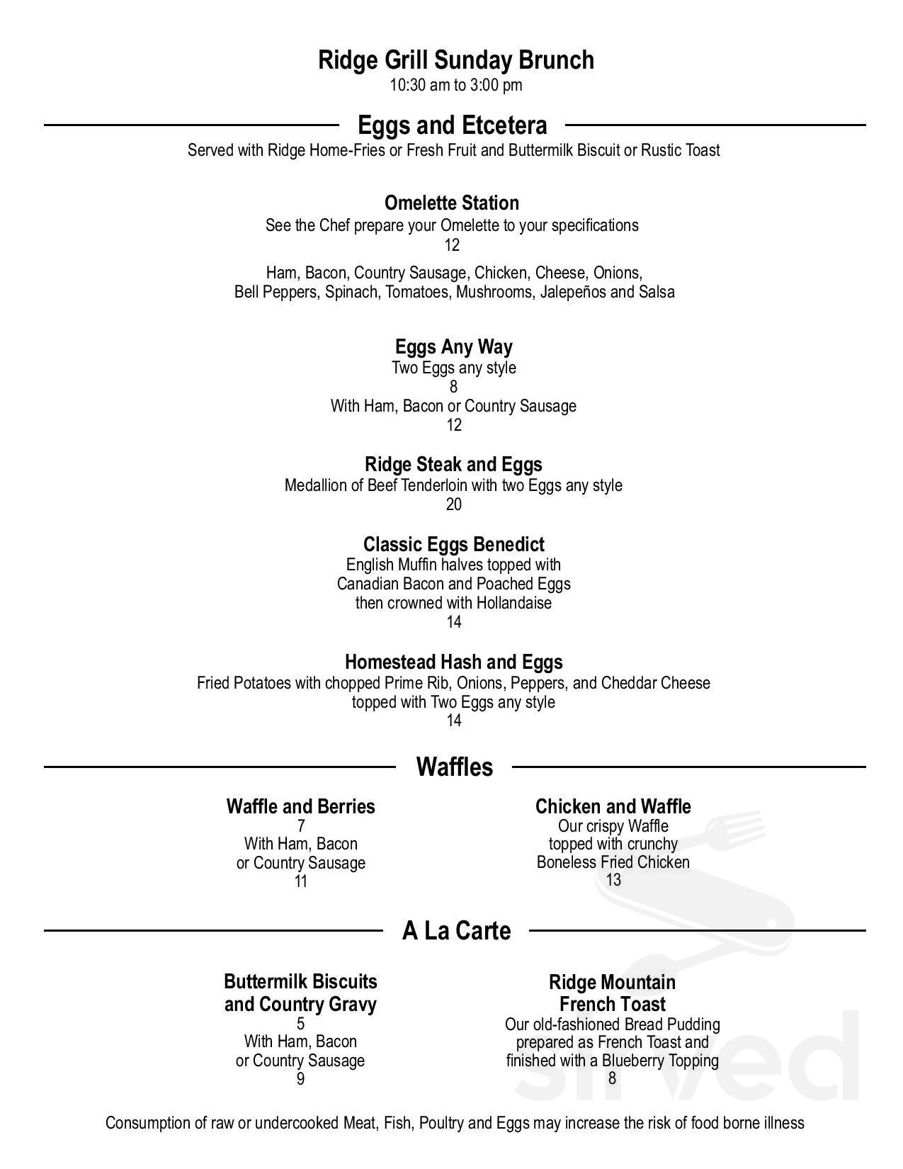 Ridge Grill menu in Tulsa, Oklahoma, USA