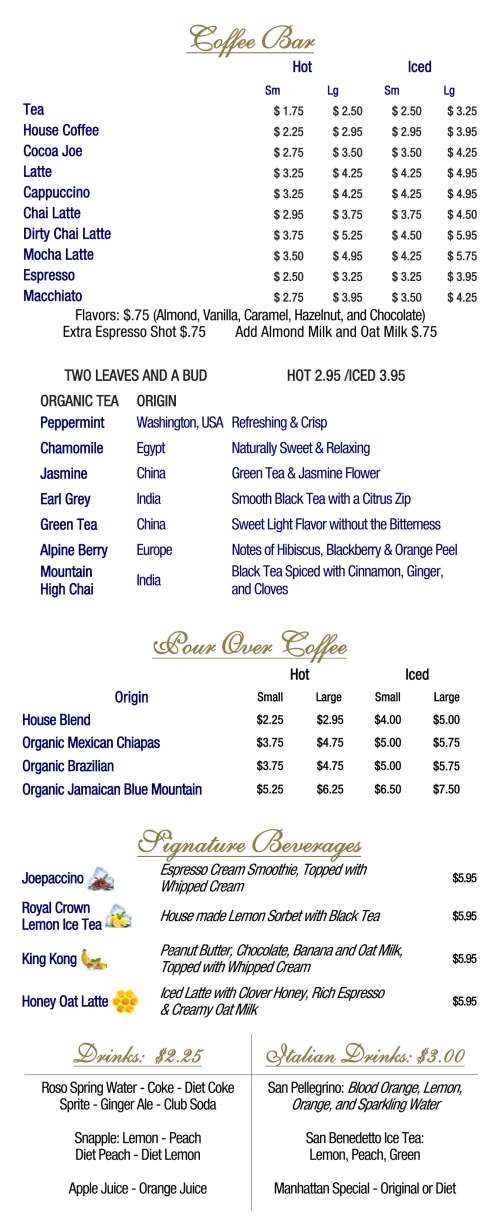 Filoncino Cafe menu in Staten Island, New York, USA