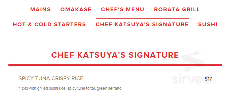 Katsuya Brentwood menus in Los Angeles, California, United States