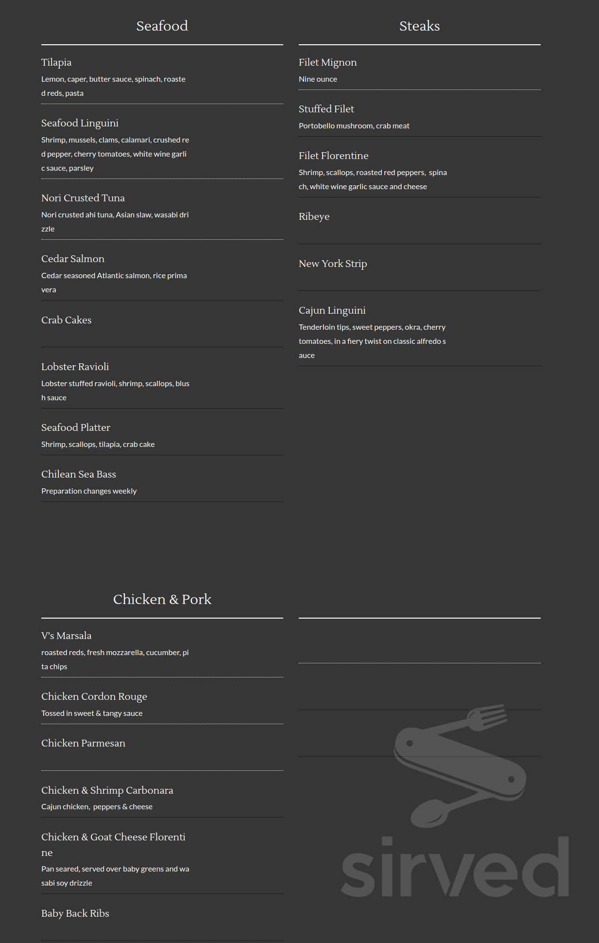 Vinola's Restaurant & Bar menu in Leola, Pennsylvania, USA