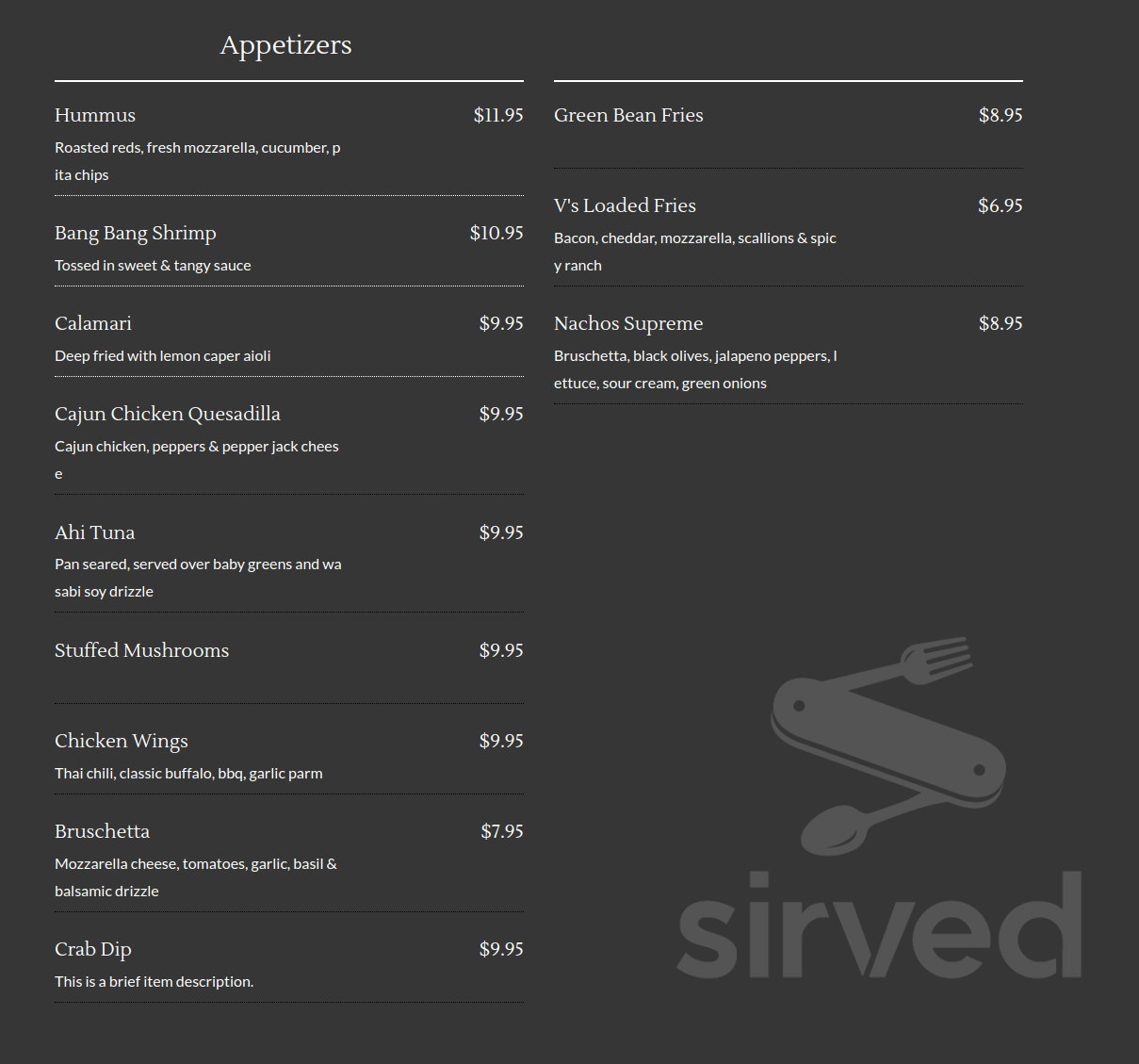 Vinola's Restaurant & Bar menus in Leola, Pennsylvania, United States