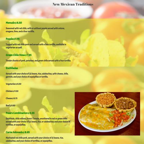 Posa's Tamale Factory & Restaurant menu in Santa Fe, New Mexico, USA