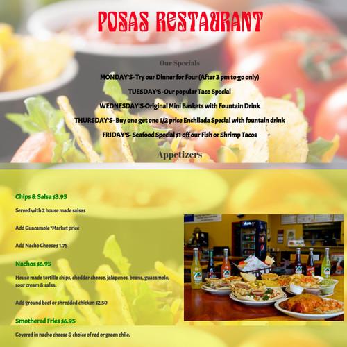 Posa's Tamale Factory & Restaurant menu in Santa Fe, New Mexico, USA