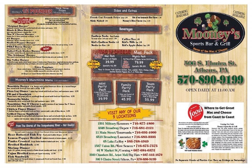 Menu for Mooney's in Athens, PA | Sirved