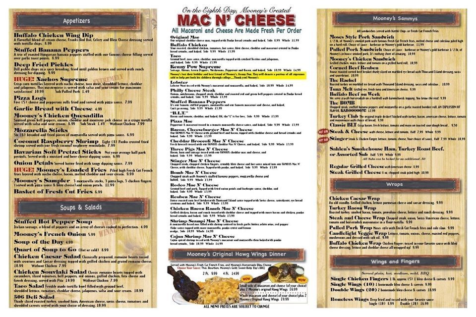 Mooney's menus in Athens, Pennsylvania, United States