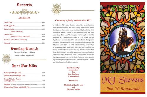 MJ Stevens Pub 'N' Restaurant menu in Hartford, Wisconsin, USA