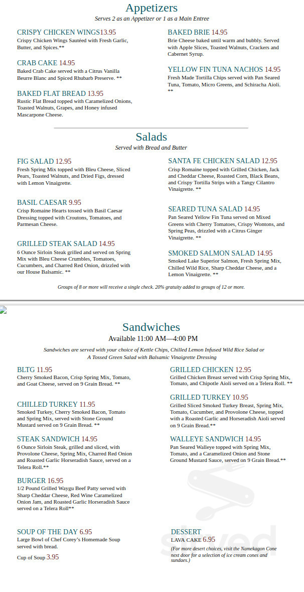 River Deck menu in Hayward, Wisconsin, USA