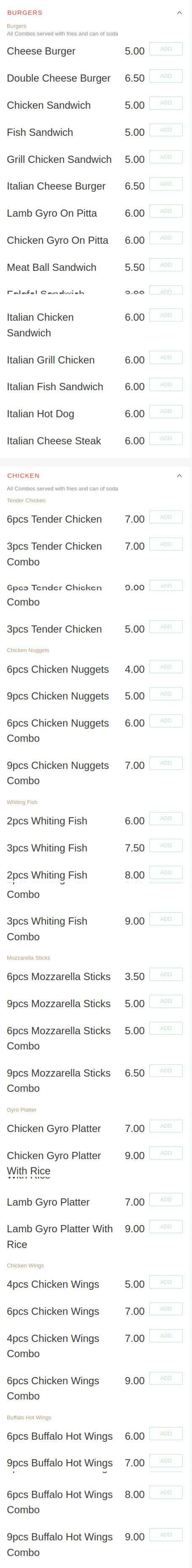 Pasta totti menu in Plainfield, New Jersey, USA